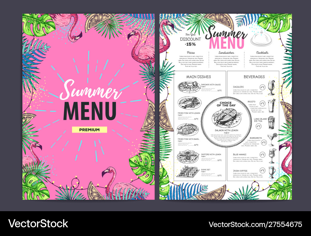 Restaurant summer menu design with tropic leaves Vector Image