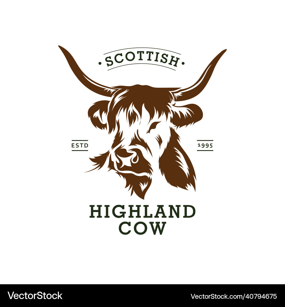 Scottish highlands cow logo Royalty Free Vector Image