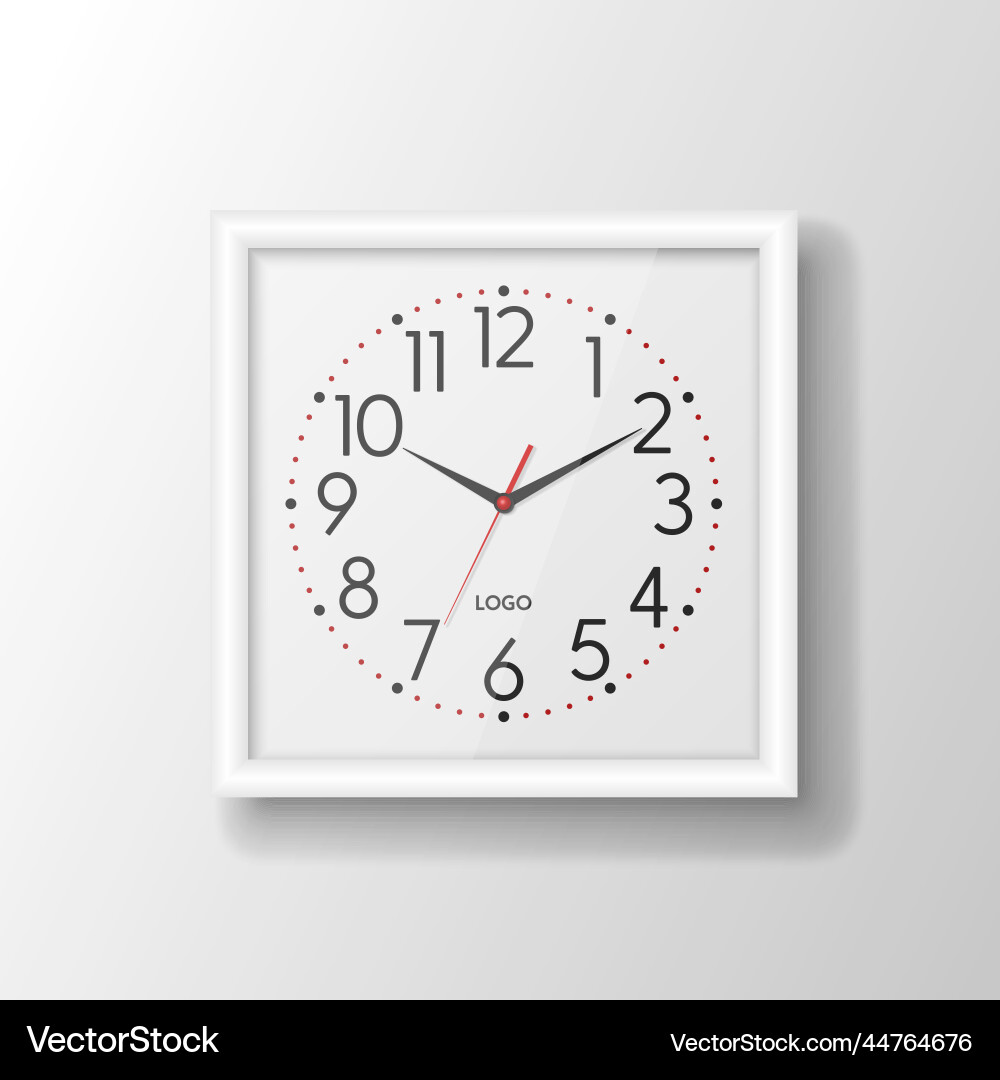 3d realistic white square wall office clock Vector Image