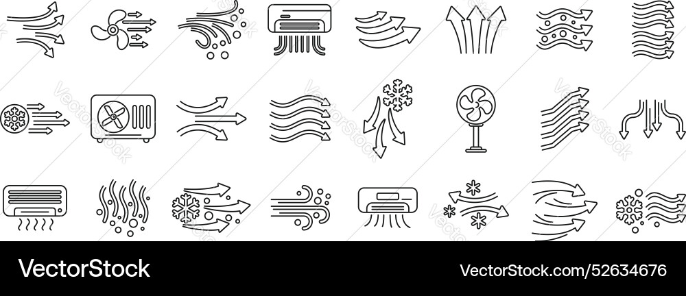 Cold air flow icons set airflow air conditioning Vector Image