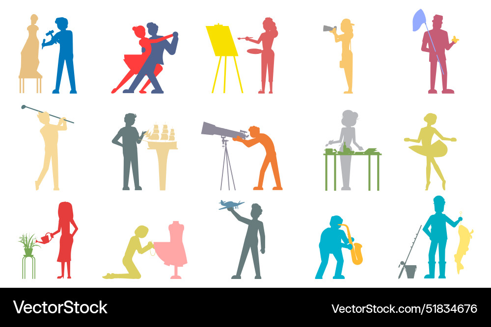 People craft hobbies colorful silhouette Vector Image