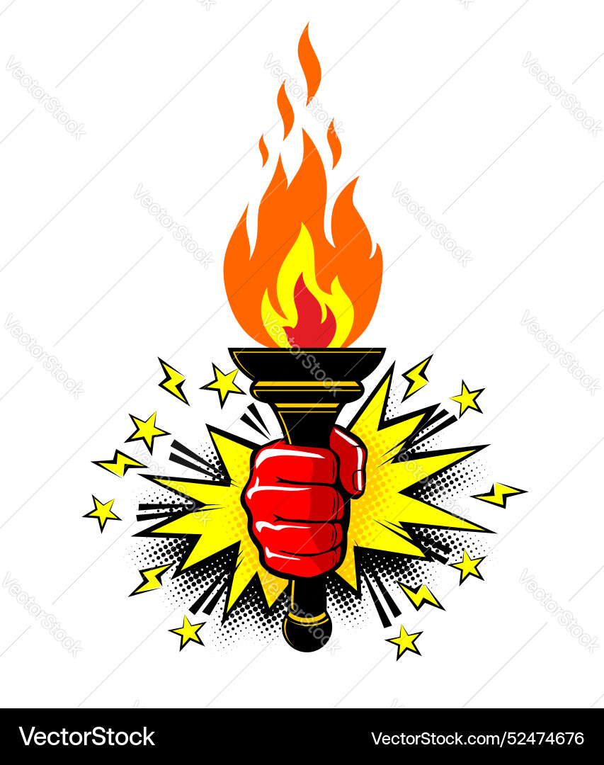 Rote Hand mit flammender Fackel Lizenzfreies Vektorbild