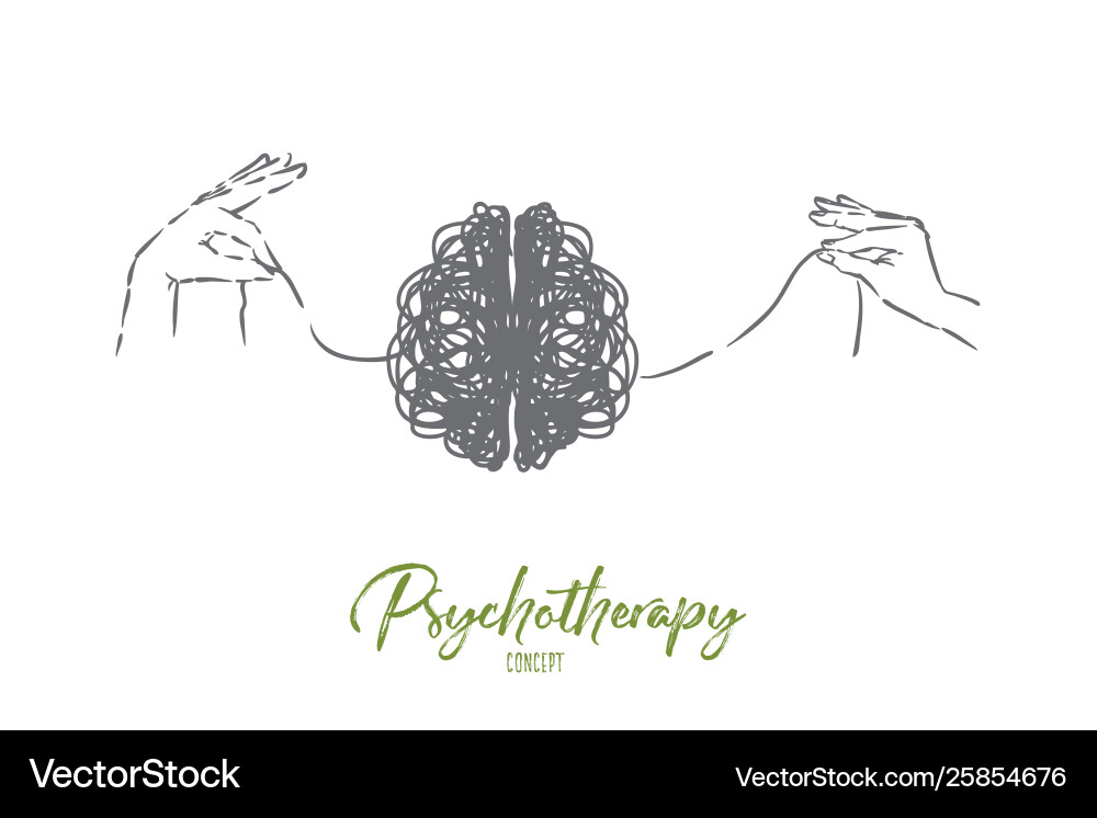 Scribble brain hands untangling mind thread Vector Image