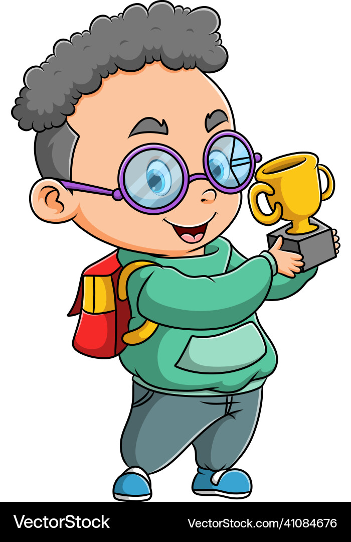 Winner student boy is holding the trophy Vector Image