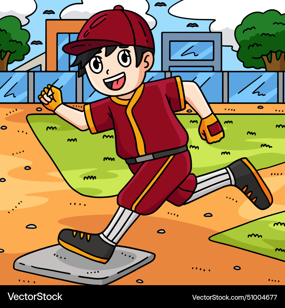 Baseball boy reaching base colored cartoon Vector Image