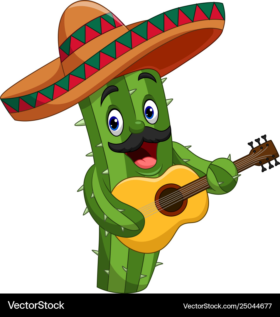 Cartoon mexican cactus playing guitar Royalty Free Vector