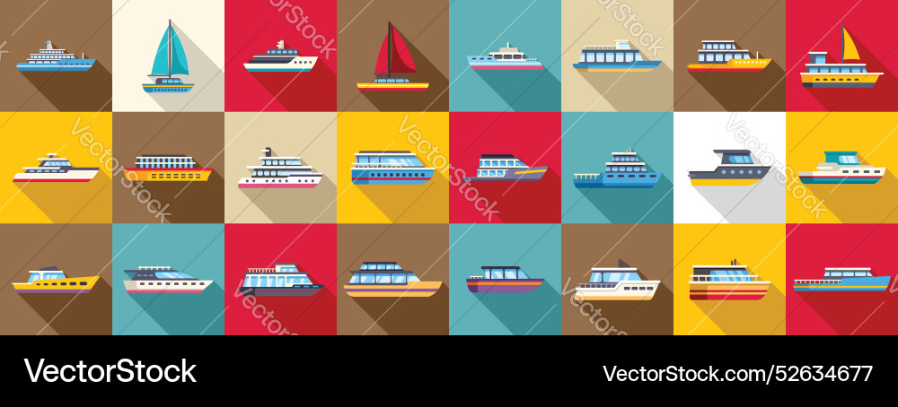 Luxury trip boat icons set of different Royalty Free Vector
