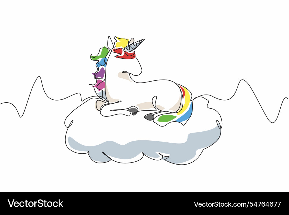 Single one line drawing unicorn sitting Royalty Free Vector