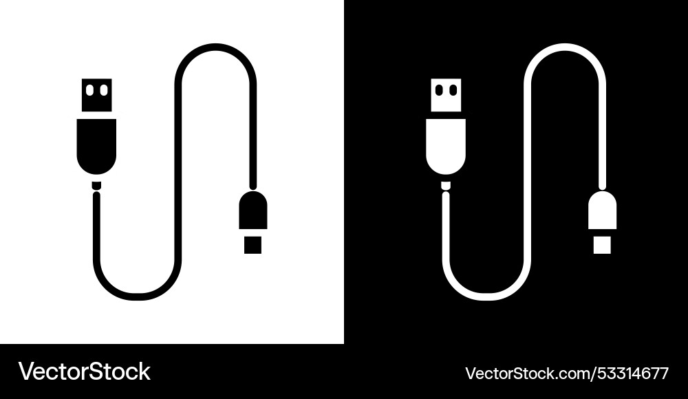 Usb cable icon isolated flat in outline Royalty Free Vector