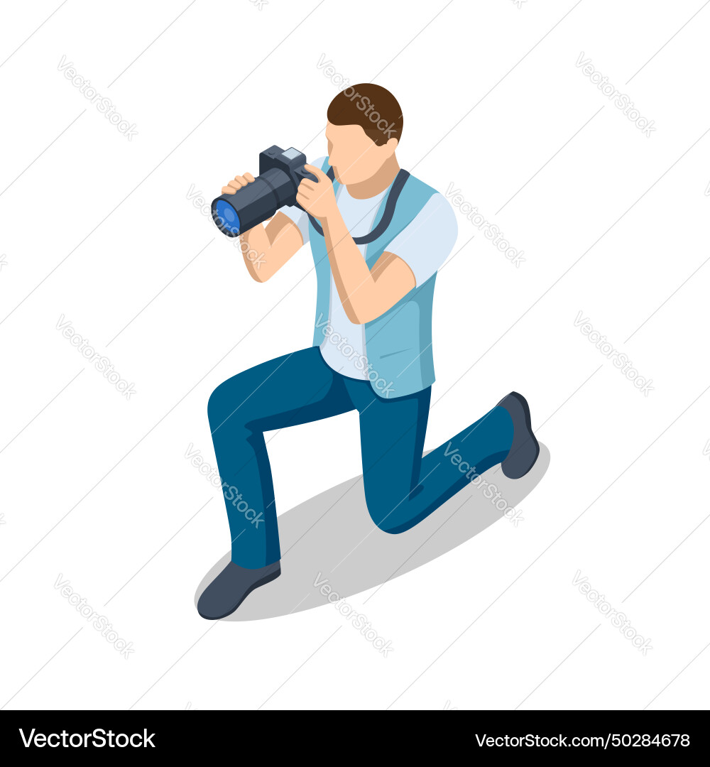 Isometric man photographer with dslr camera Vector Image
