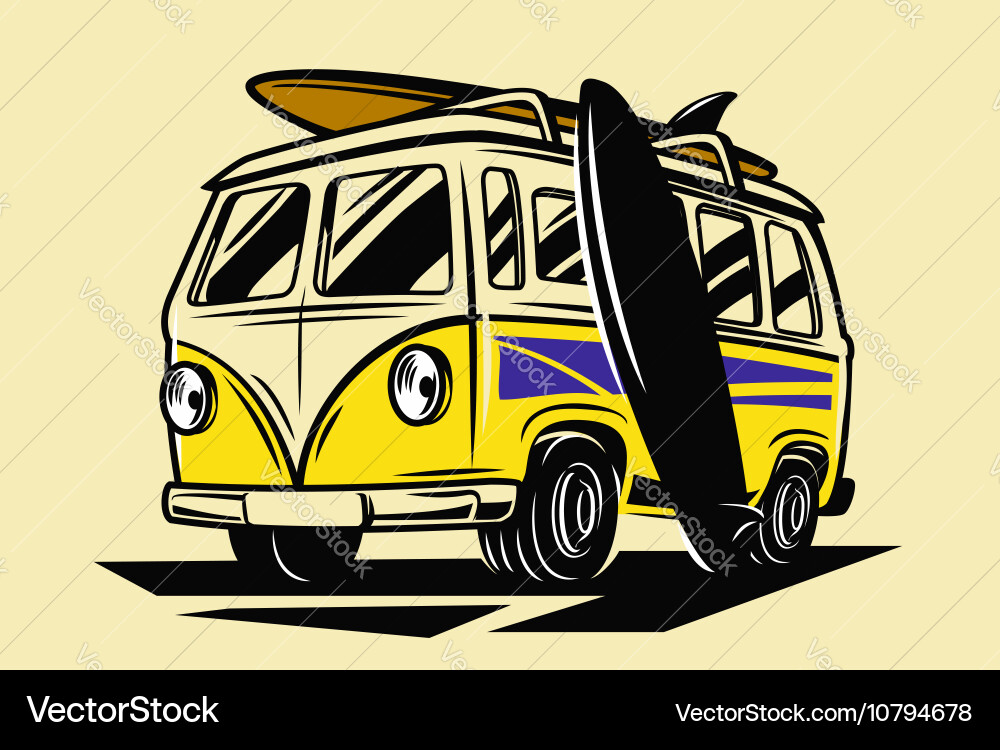 Retro Surfing Van Emblem Royalty Free Vector Image