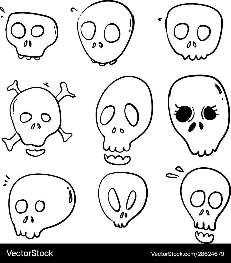 Doodle face skull cartoon style Royalty Free Vector Image