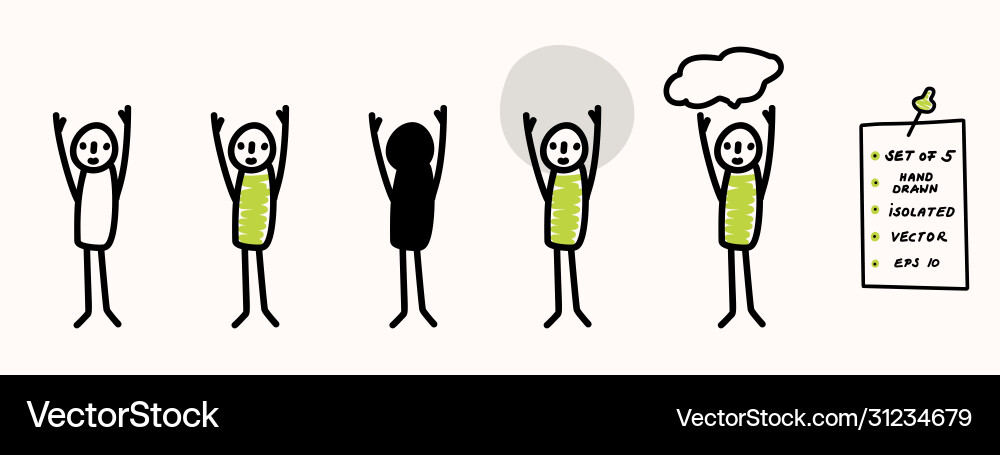 Hand gezogene Stickfigur in Arm angehoben Pose Vektorbild