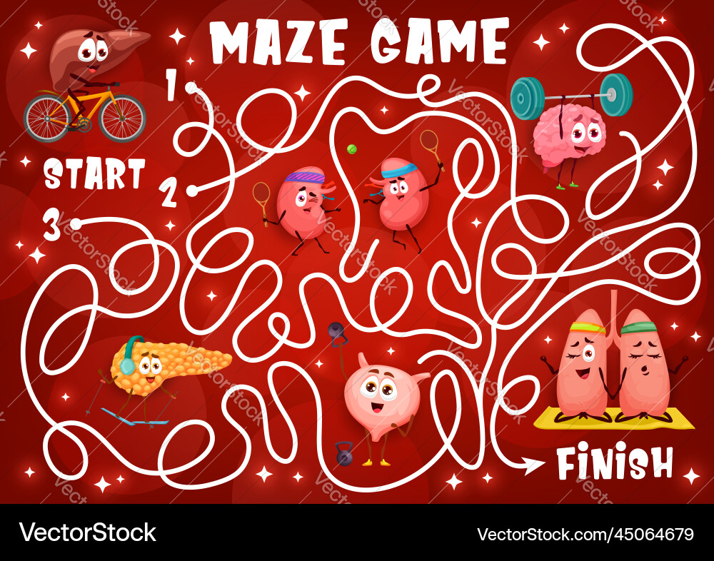 Labyrinth maze game cartoon funny human organs Vector Image