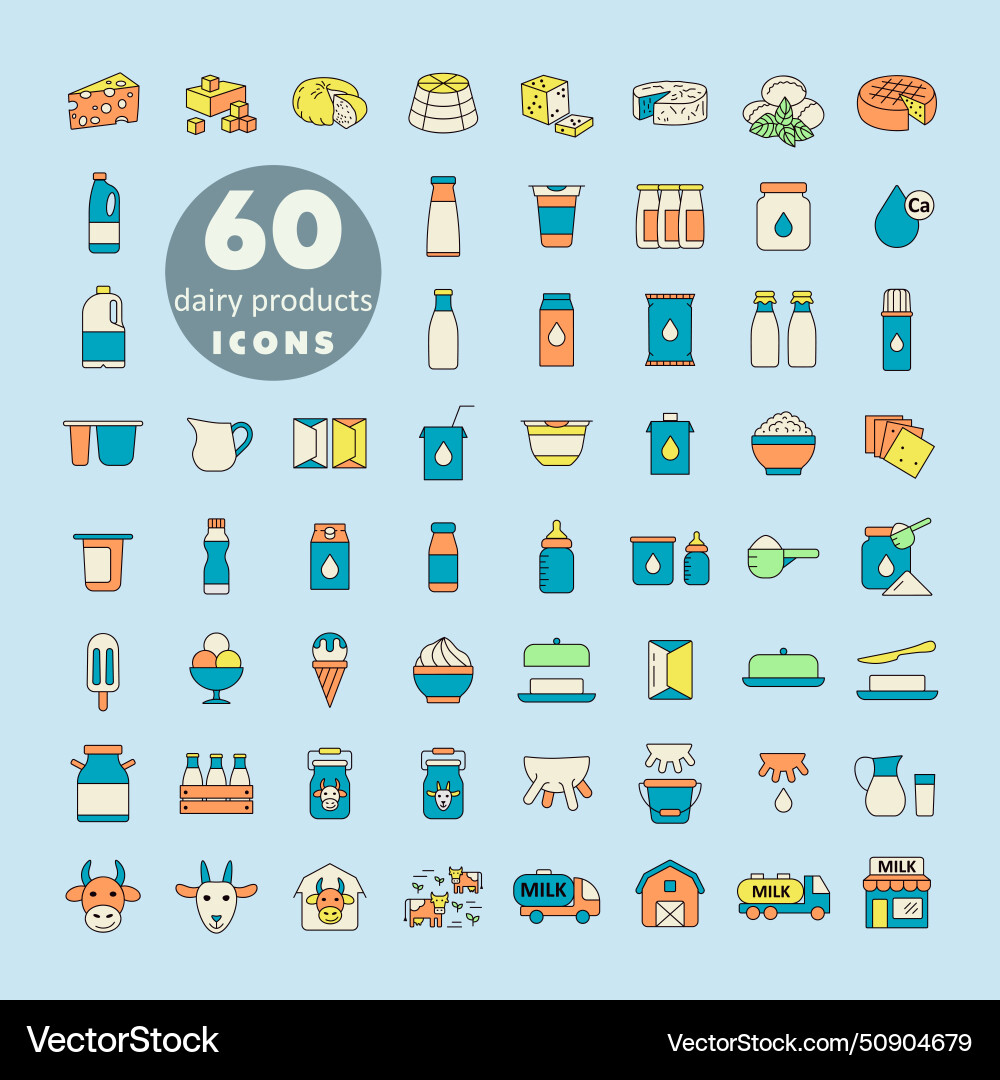 Milk dairy products icon set Royalty Free Vector Image