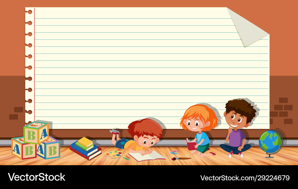 Paper template with kids reading book Royalty Free Vector