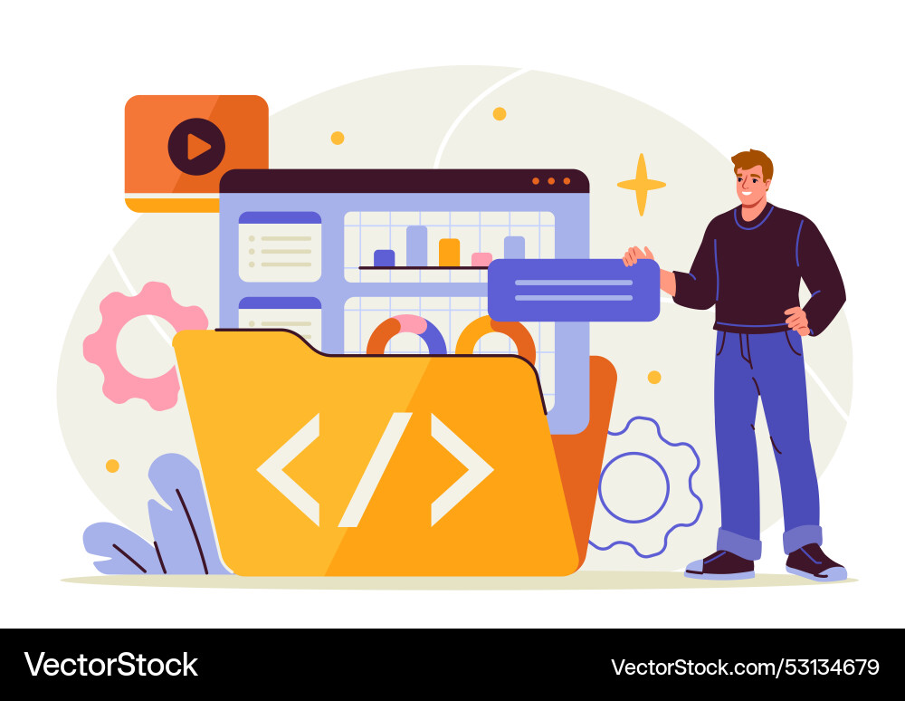 Person with software man folder Royalty Free Vector Image
