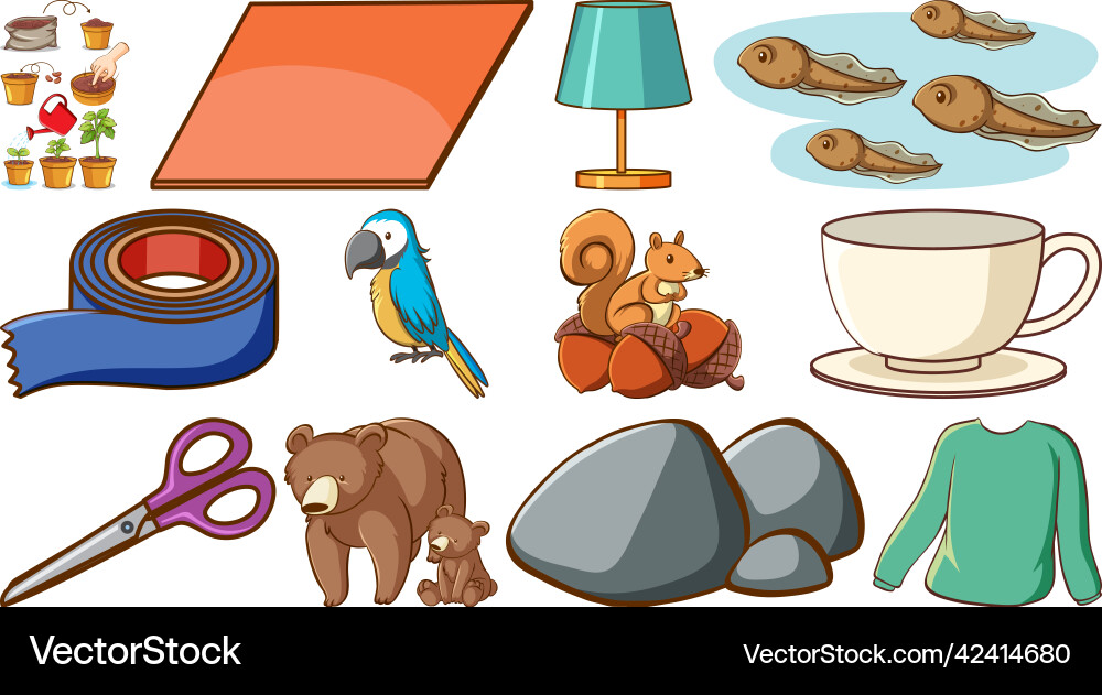 Cute animals and other objects Royalty Free Vector Image