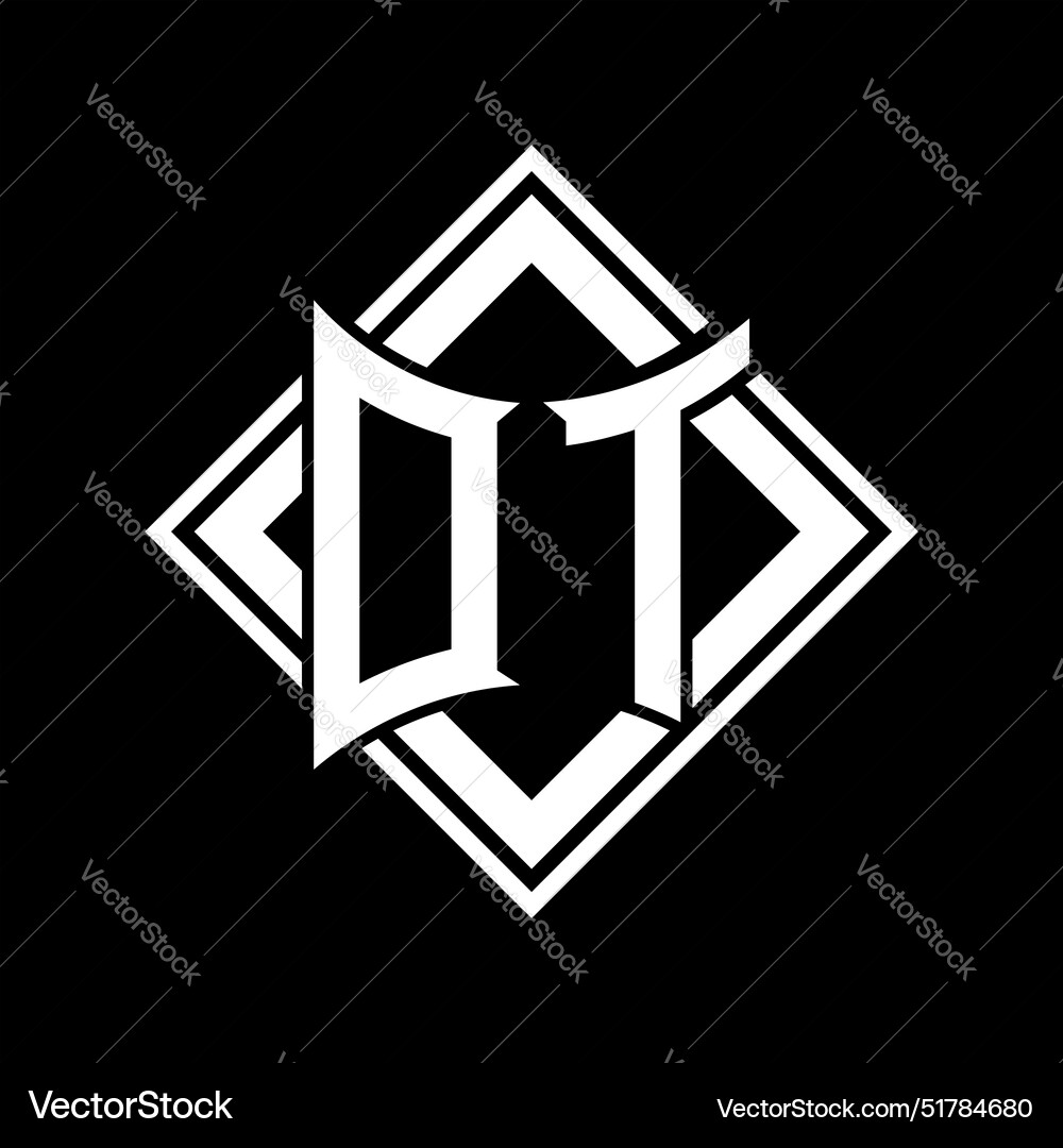 Dt letter logo abstract shield shape with square Vector Image
