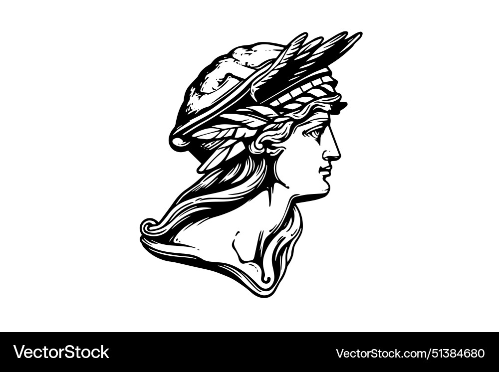 Hermes head hand drawn ink sketch engraved style Vector Image