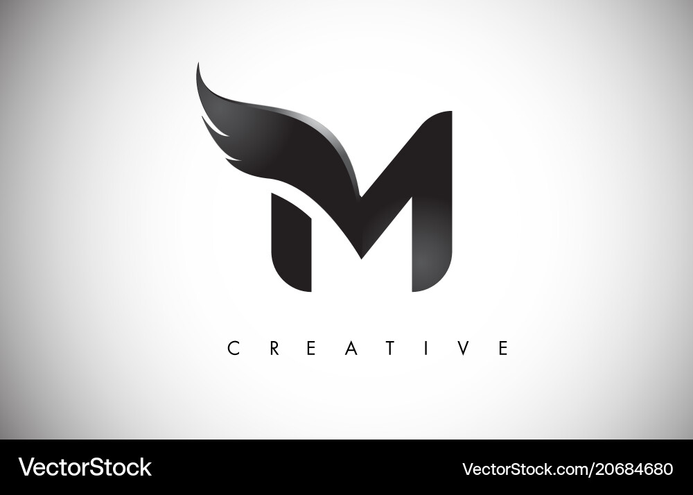 M letter wings logo design with black bird fly Vector Image