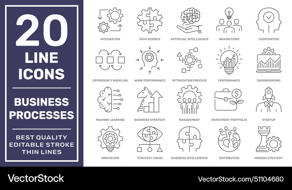 Set of 20 line icons for business processes Vector Image