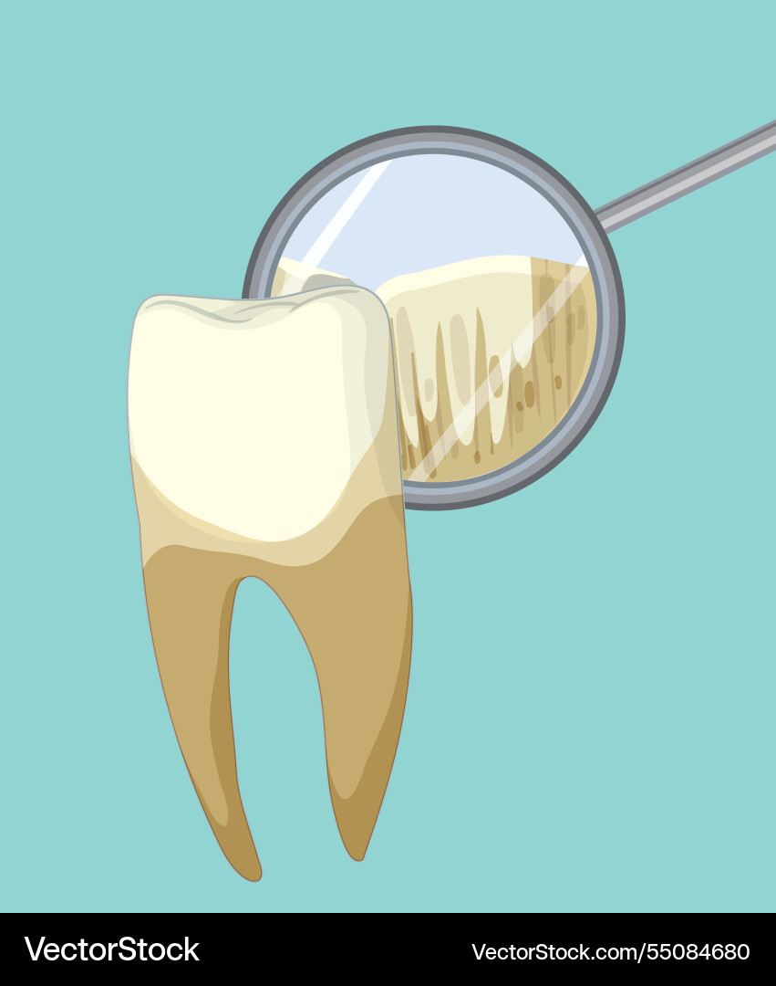 Tooth with dental mirror on blue background Vector Image