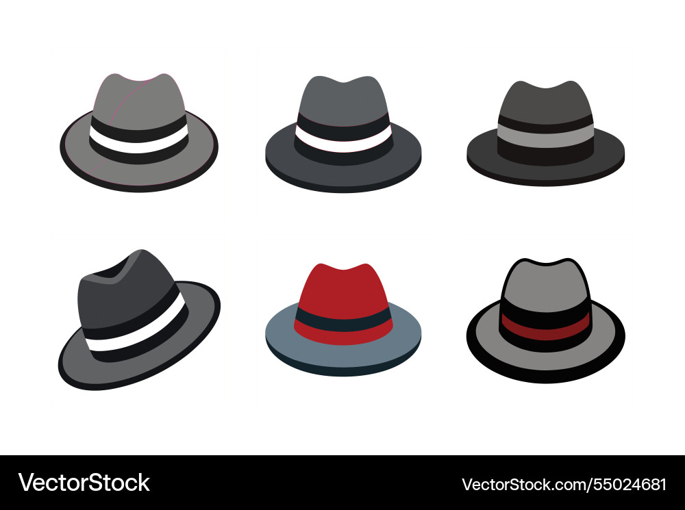 6-bundle template of different fedora hat Vector Image
