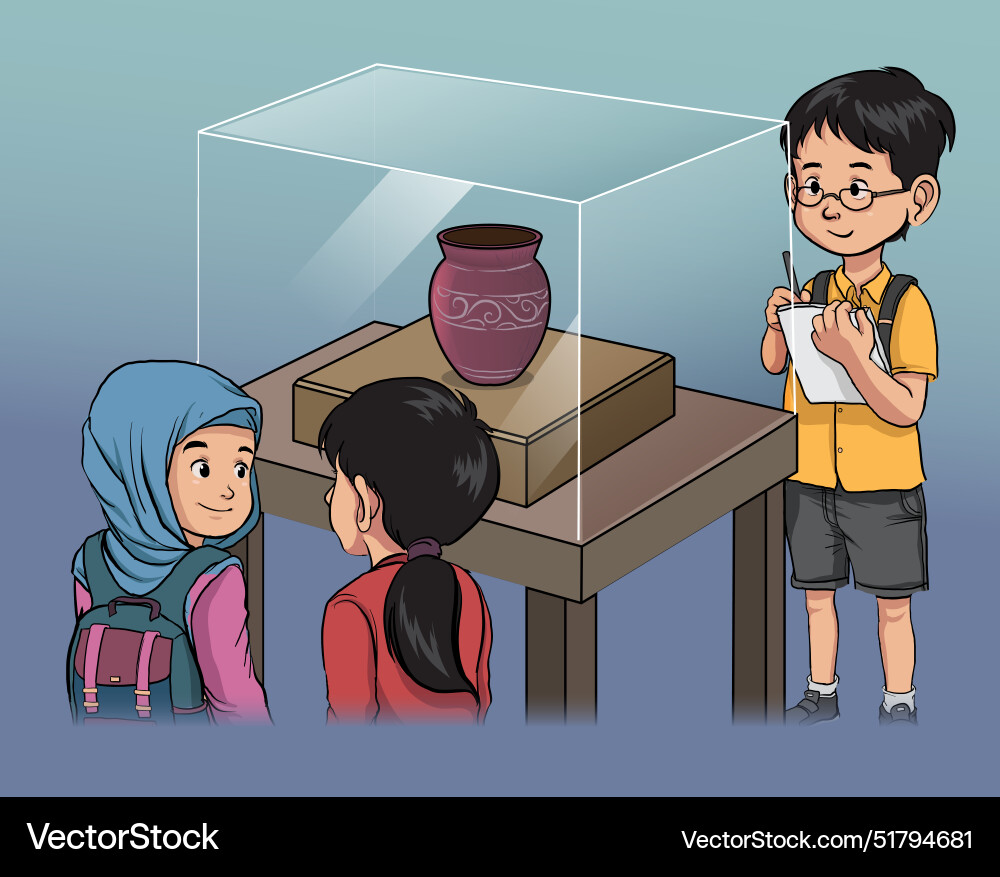 Children on excursion in museum Royalty Free Vector Image