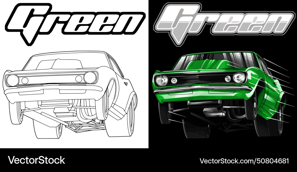 Green drag racing car with grey strip Royalty Free Vector