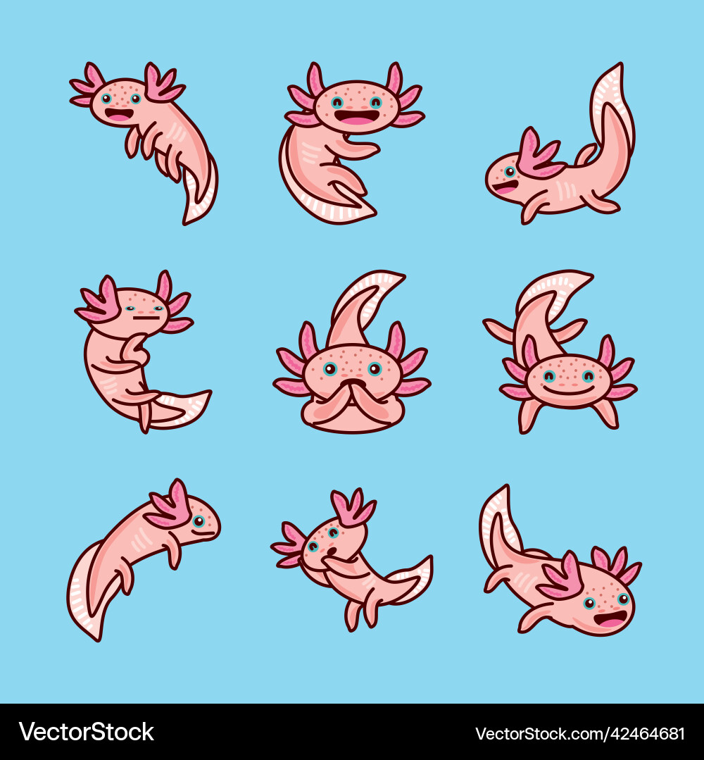 Icons cute axolotl Royalty Free Vector Image - VectorStock