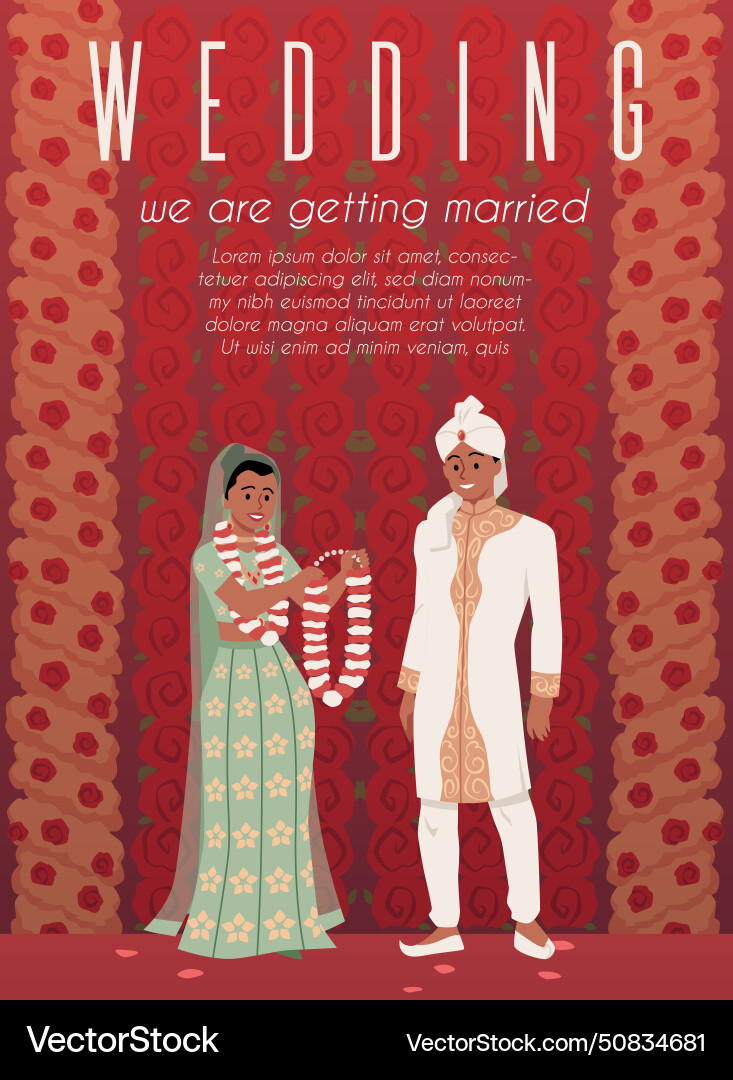 Indian wedding couple standing together bride Vector Image