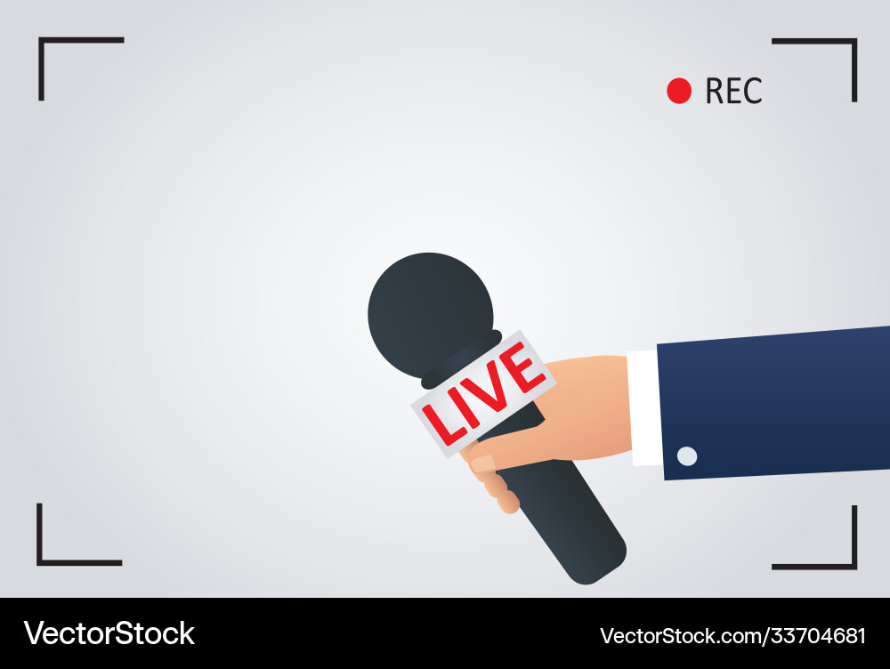 Live with camera frame record reporter Royalty Free Vector