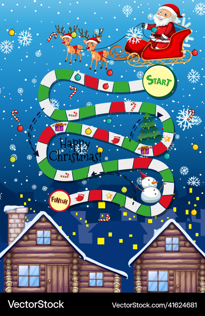 Snake and ladders game template with christmas Vector Image