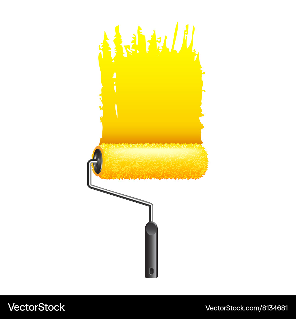 Yellow paint roller isolated on white Royalty Free Vector