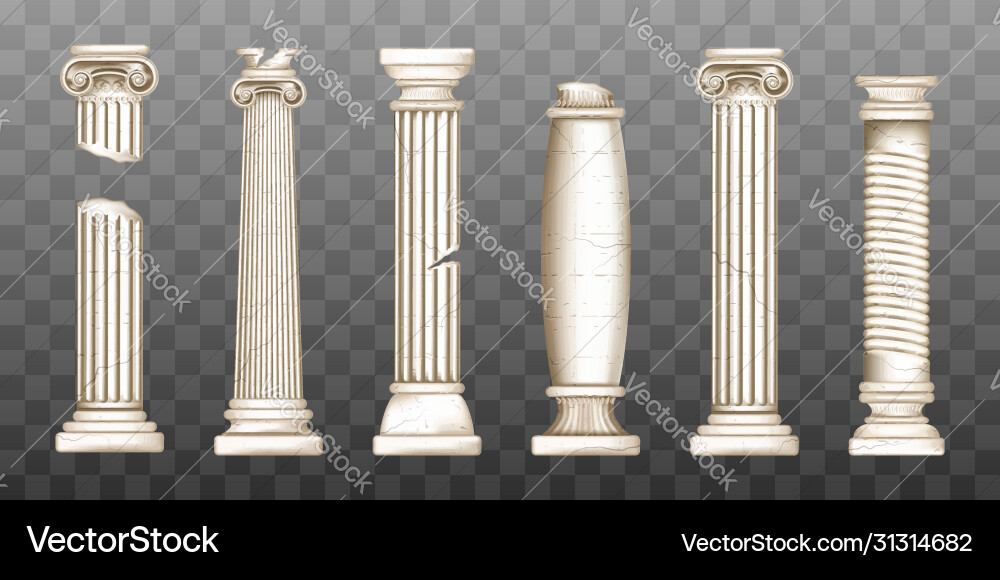 Ancient broken greek columns baroque pillars Vector Image