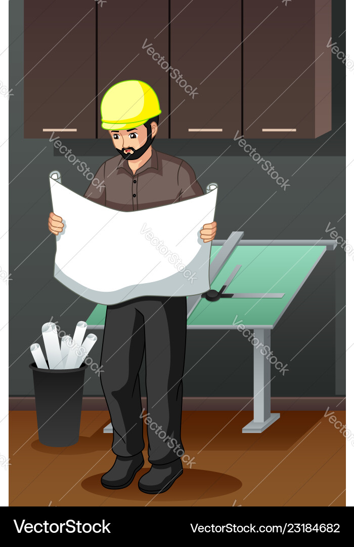Architect looking at blueprint Royalty Free Vector Image