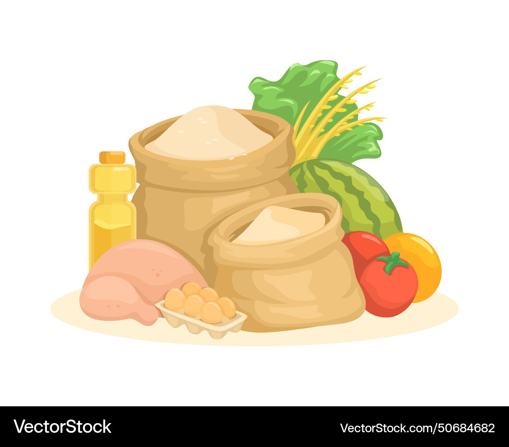 Basic food grocery meat fruit and vegetables Vector Image