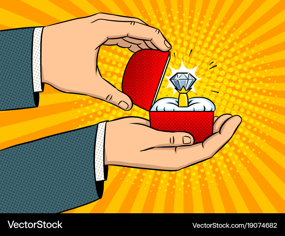 Hands precious ring pop art Royalty Free Vector Image
