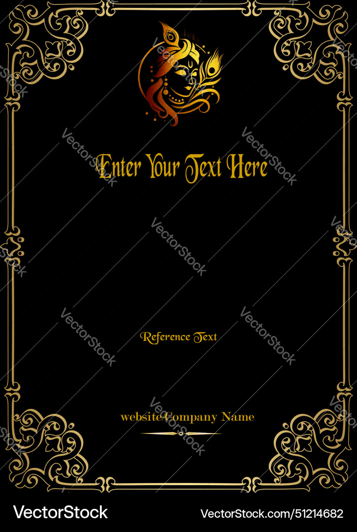 Lord krishna golden black card template Royalty Free Vector