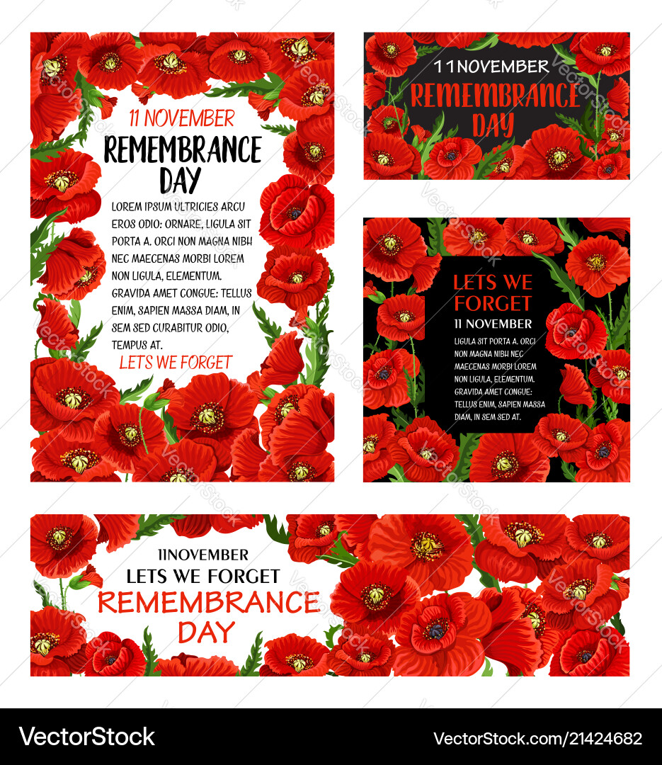 Remembrance day red poppy flower poster design Vector Image