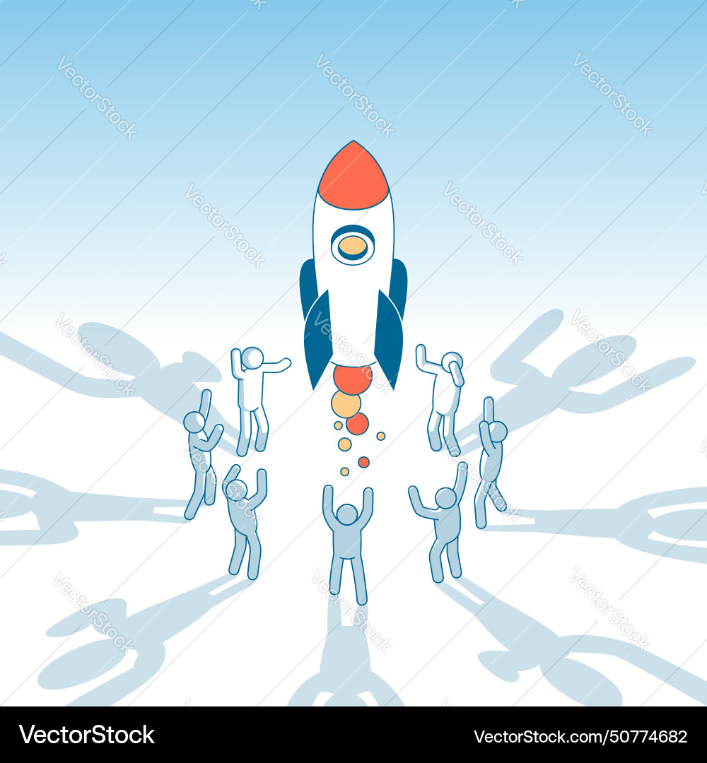 Startup launch celebration with rocket Royalty Free Vector