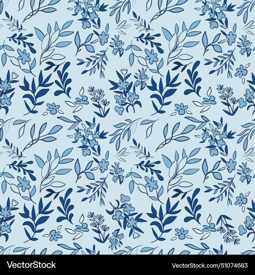 Blue botanicals seamless pattern Royalty Free Vector Image