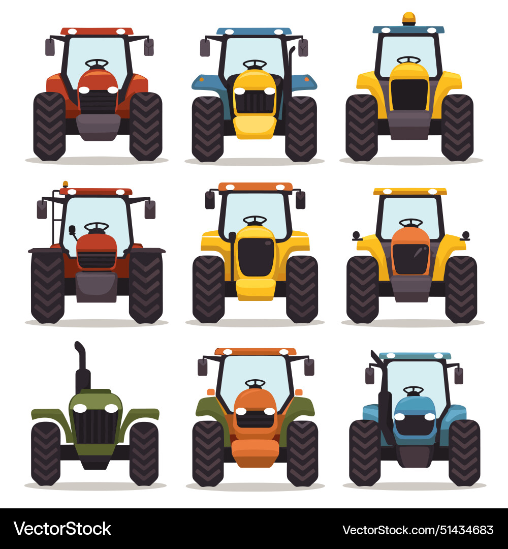 Set colorful farm tractors various designs Vector Image