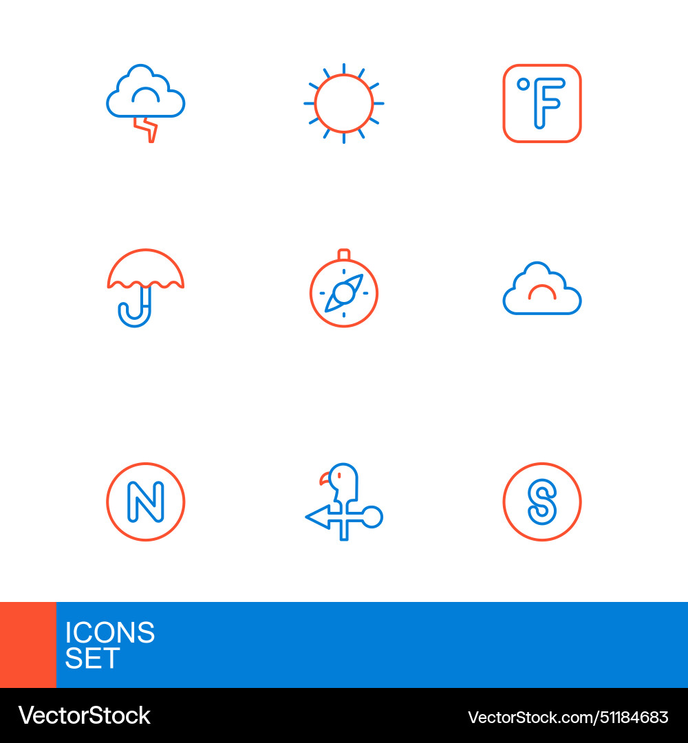 Set line compass south rooster weather vane north Vector Image