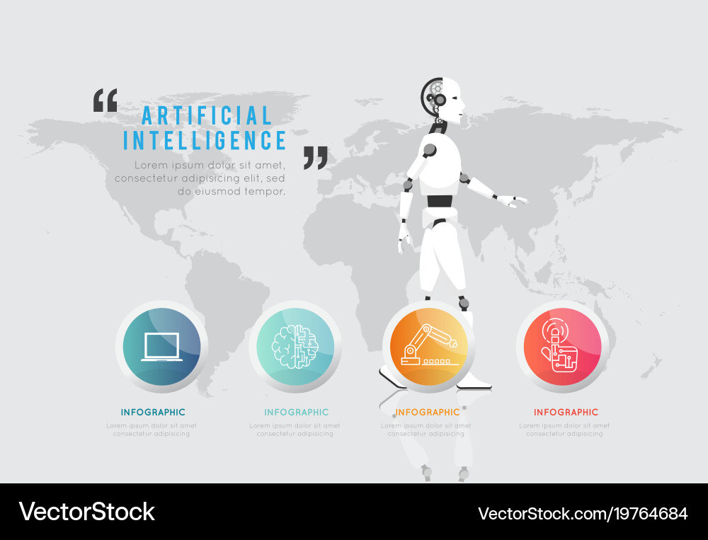 Artificial intelligence robot walking on map Vector Image