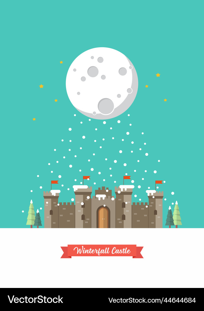 Castle in winter season poster Royalty Free Vector Image