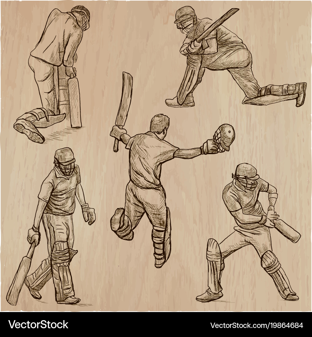 Cricket Action Line Art Collection Royalty Free Vector Image