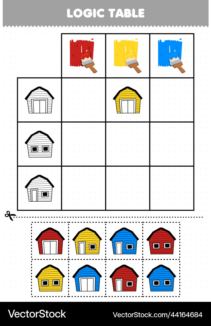 Bildung Spiel für Kinder Logik Tisch schneiden Vektorbild
