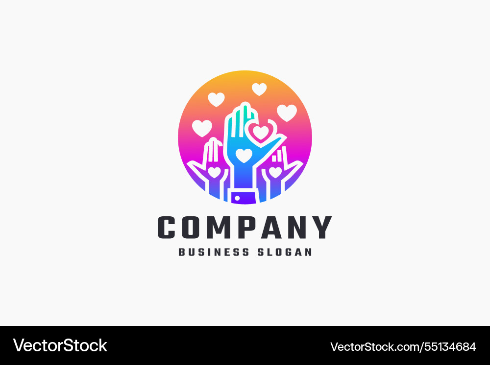 Helping hand charity foundation logo Royalty Free Vector